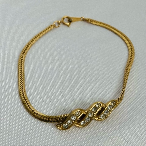 Avon | Jewelry | Vintage Avon Gold Herringbone Chain Bedazzled Bracelet ...